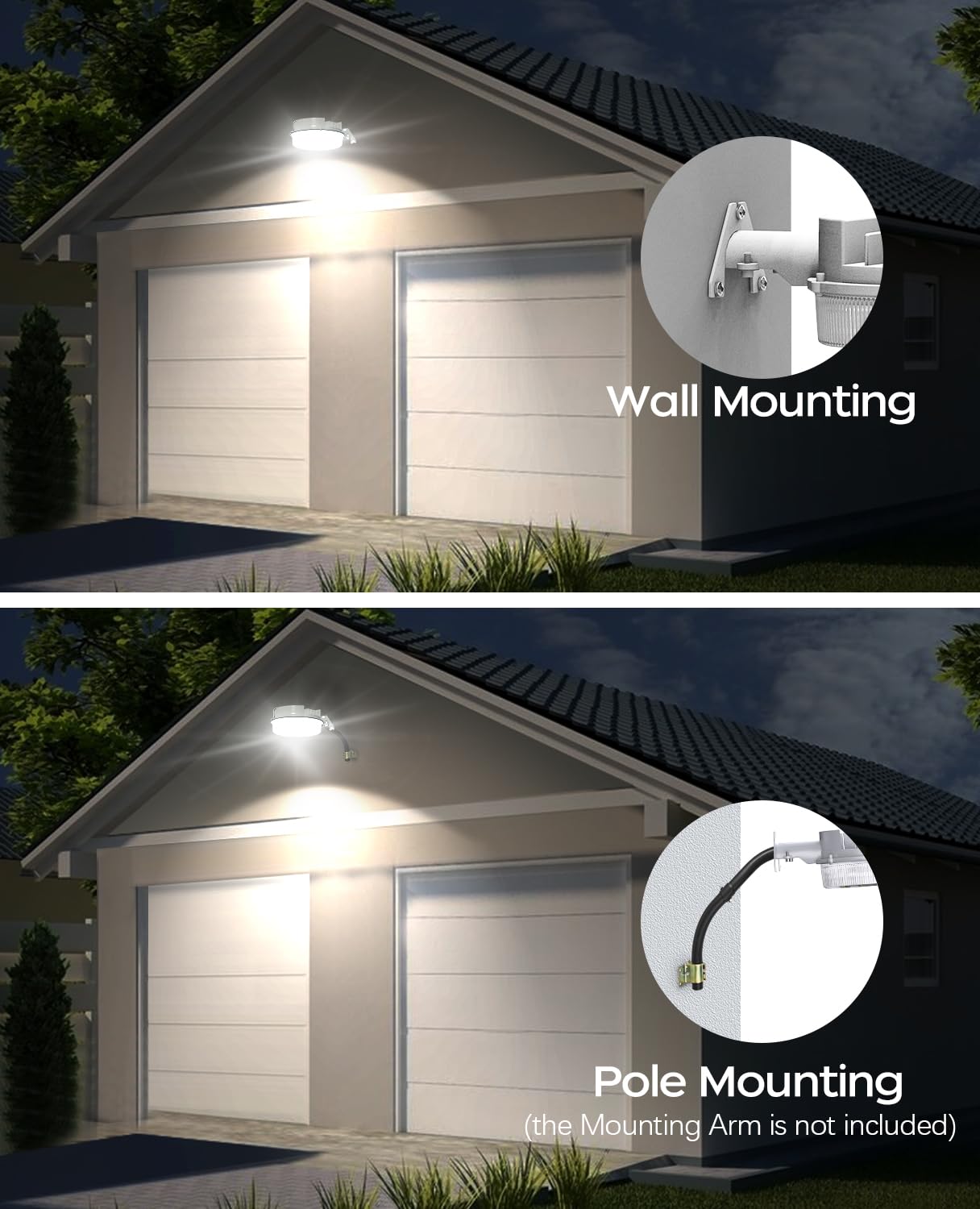 CINOTON 42W LED Barn Light Dusk to Dawn Outdoor Lighting and 50W LED Flood Light Outdoor 5000K Knuckle Mount 1 Pack