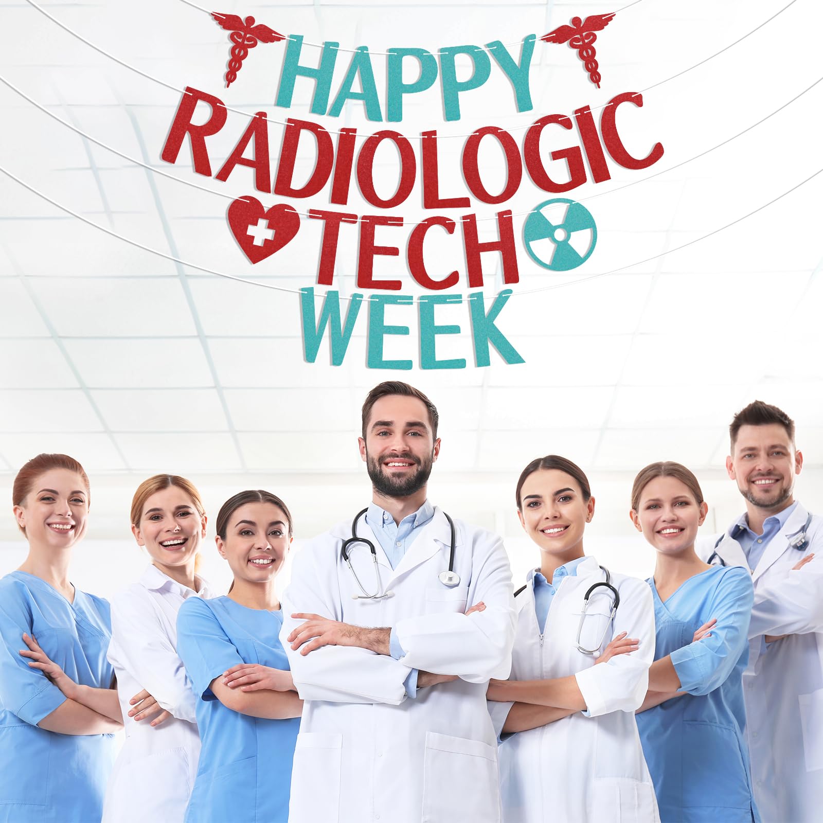 Happy Radiologic Tech Week Banner, Rad Tech Week Decorations, Radiology Tech Week Appreciation Sign Bunting Decor Blue Red Glitter