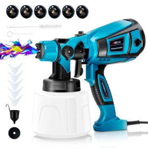 paint sprayer, 750w electric spray gun with 1400ml container, 6 nozzles & 3 patterns, professional adjustable atomization width, for furniture, fence, walls, door, garden chairs etc