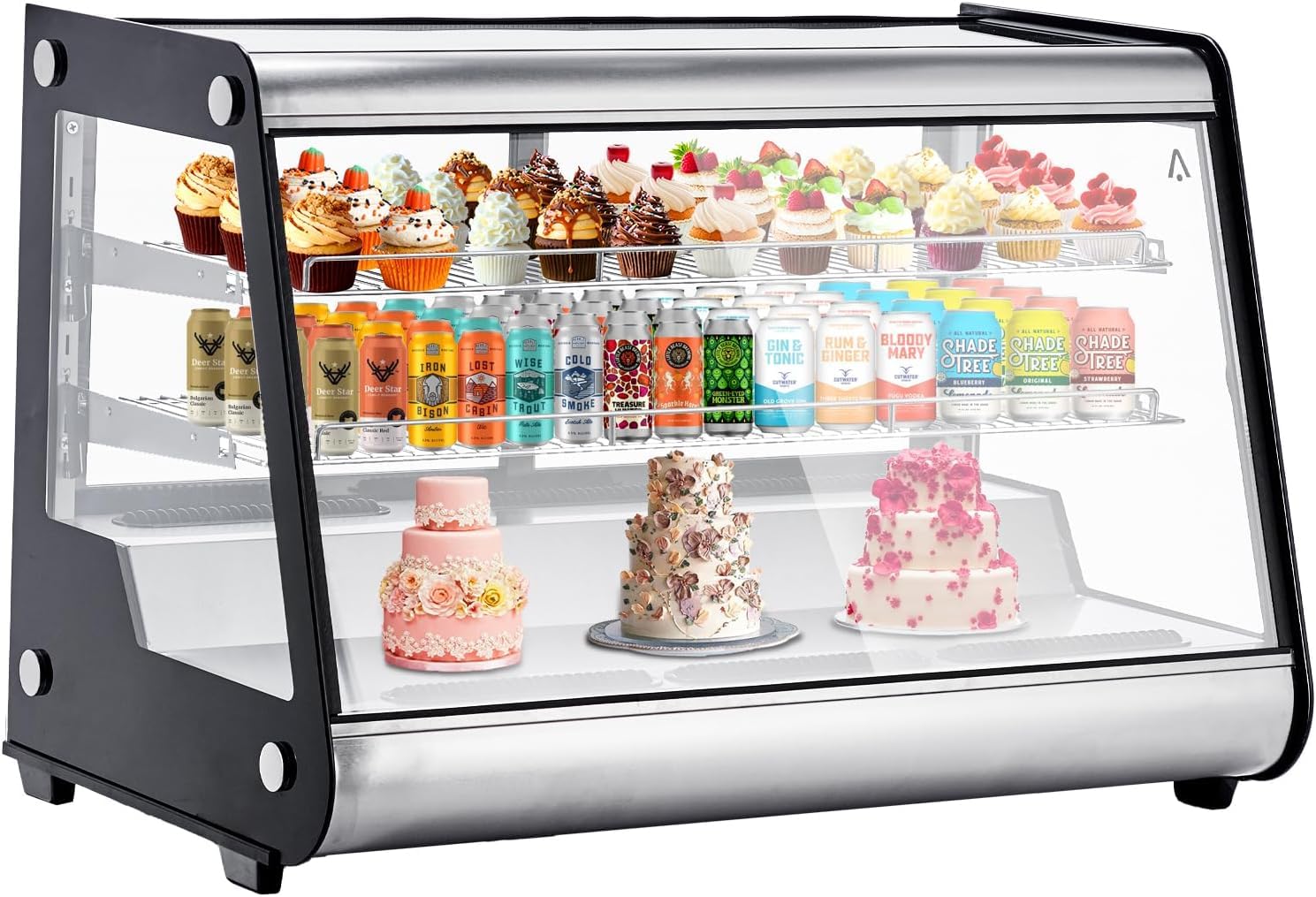 Refrigerated Display Cabinet, 6.5 Cu.Ft./183L Commercial Cake Display Refrigerator, 2-Story Countertop Pastry Display Cabinet, Single-Door Merchandiser With Universal Wheel, Interior Led Lighting