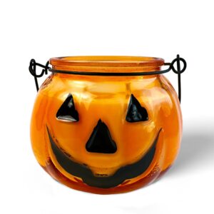 11oz handmade halloween pumpkin candle - 100% soy wax, over 50 hours burn time - farmhouse fall halloween home decor - gift for halloween decorations indoor - pumpkin shaped candle, made in usa