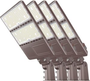 ngt 4 pcs led parking lot lights 320w 256w 192w, ul dlc listed led shoebox fixture with photocell 5000k adjustable slip fitter, pole light outdoor, ip65 commercial street area lighting, ac100-277v