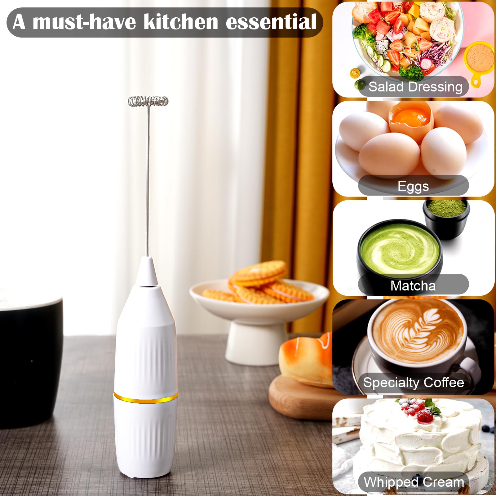 2 Pack Milk Frother, Mini Milk Frother Handheld,Drink Mixer Handheld for Coffee Bar Accessories, Latte, Cappuccino, Frappe, Matcha, Hot Chocolate, Egg,Frother Wand Gift-White