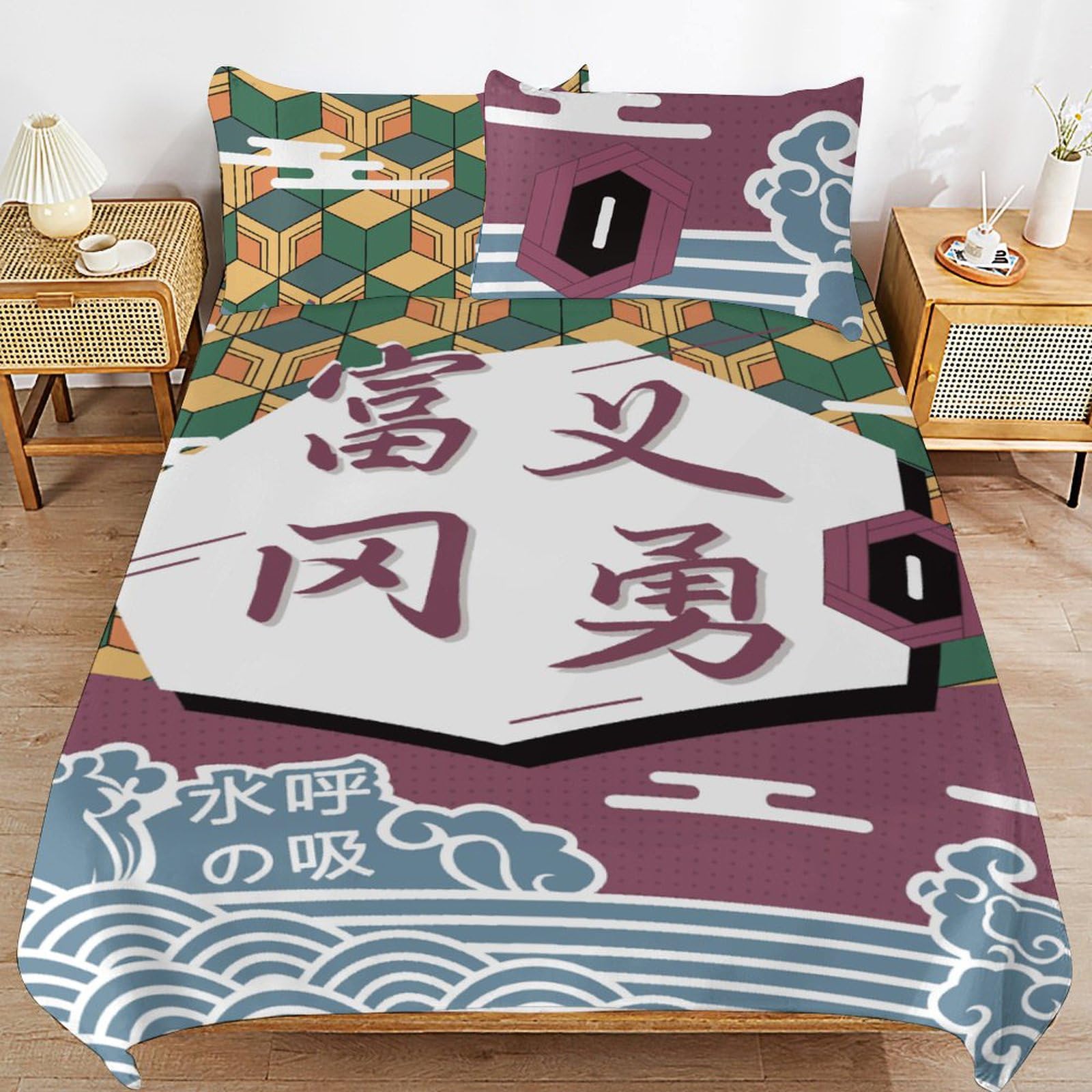 CHASLQM Anime Duvet Cover 3 pcs Bedding Set,Teen Anime Bedding Set Super Soft Duvet Cover Set with Pillowcase 60x86in with 20x30in