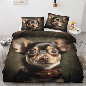 FJWXCBD Chihuahua Duvet Cover Full Size, Cute Puppy Pattern Bedding Set 3 Piece for Bedroom Decor, Pet Dog Duvet Cover & 2 Pillow Shams, with Zipper & Ties, Super Soft Microfiber