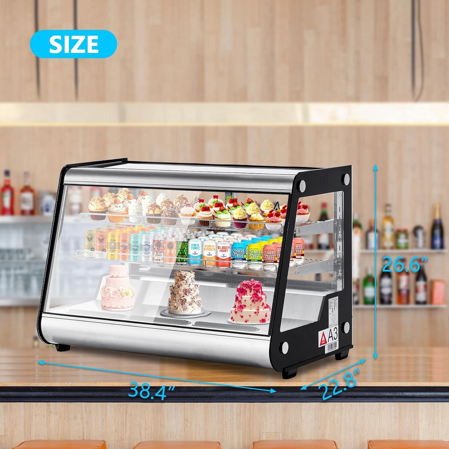 Refrigerated Display Cabinet, 6.5 Cu.Ft./183L Commercial Cake Display Refrigerator, 2-Story Countertop Pastry Display Cabinet, Single-Door Merchandiser With Universal Wheel, Interior Led Lighting