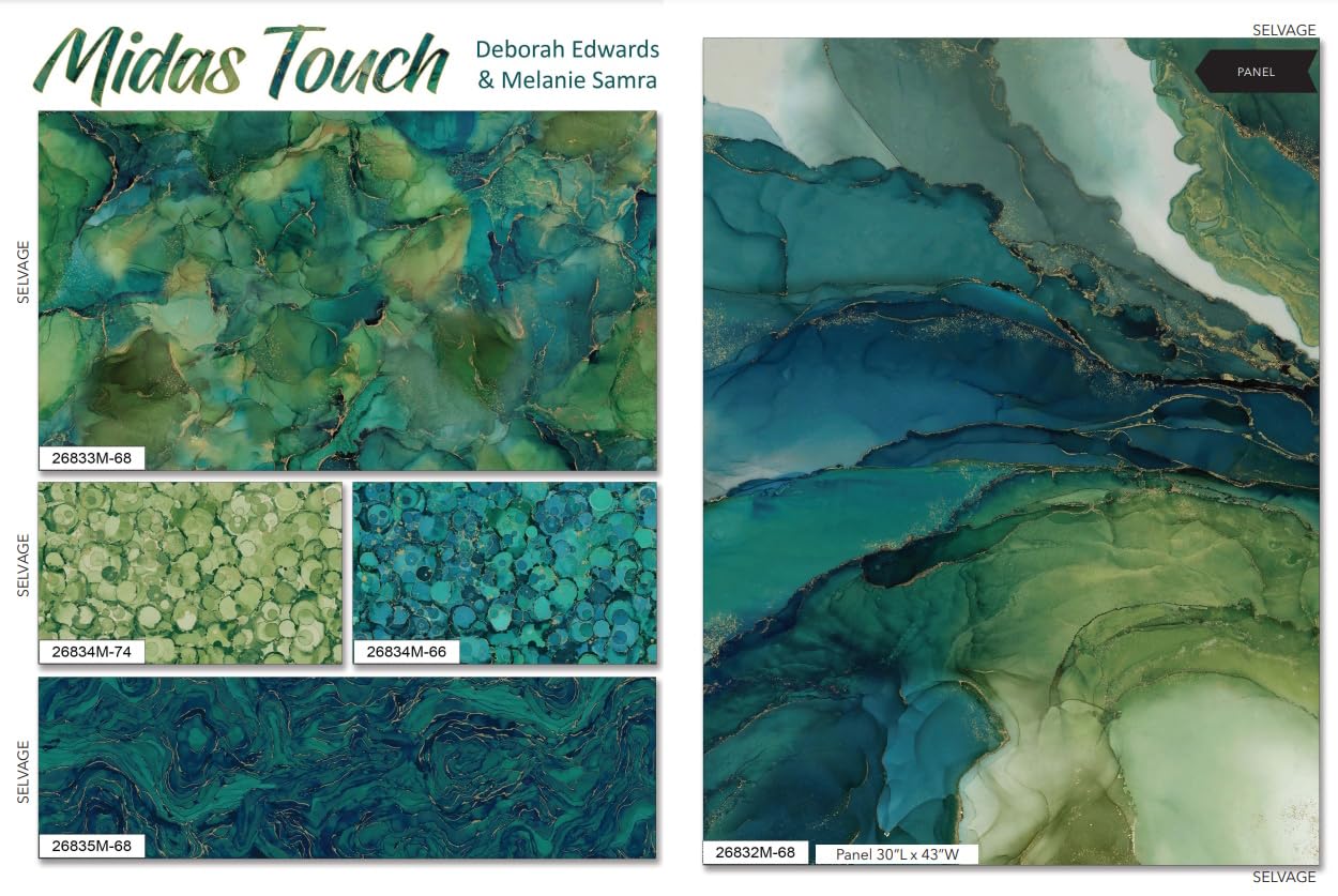 Northcott Midas Touch 30" Multi Texture Panel W/Metallic Gold Teal/Green