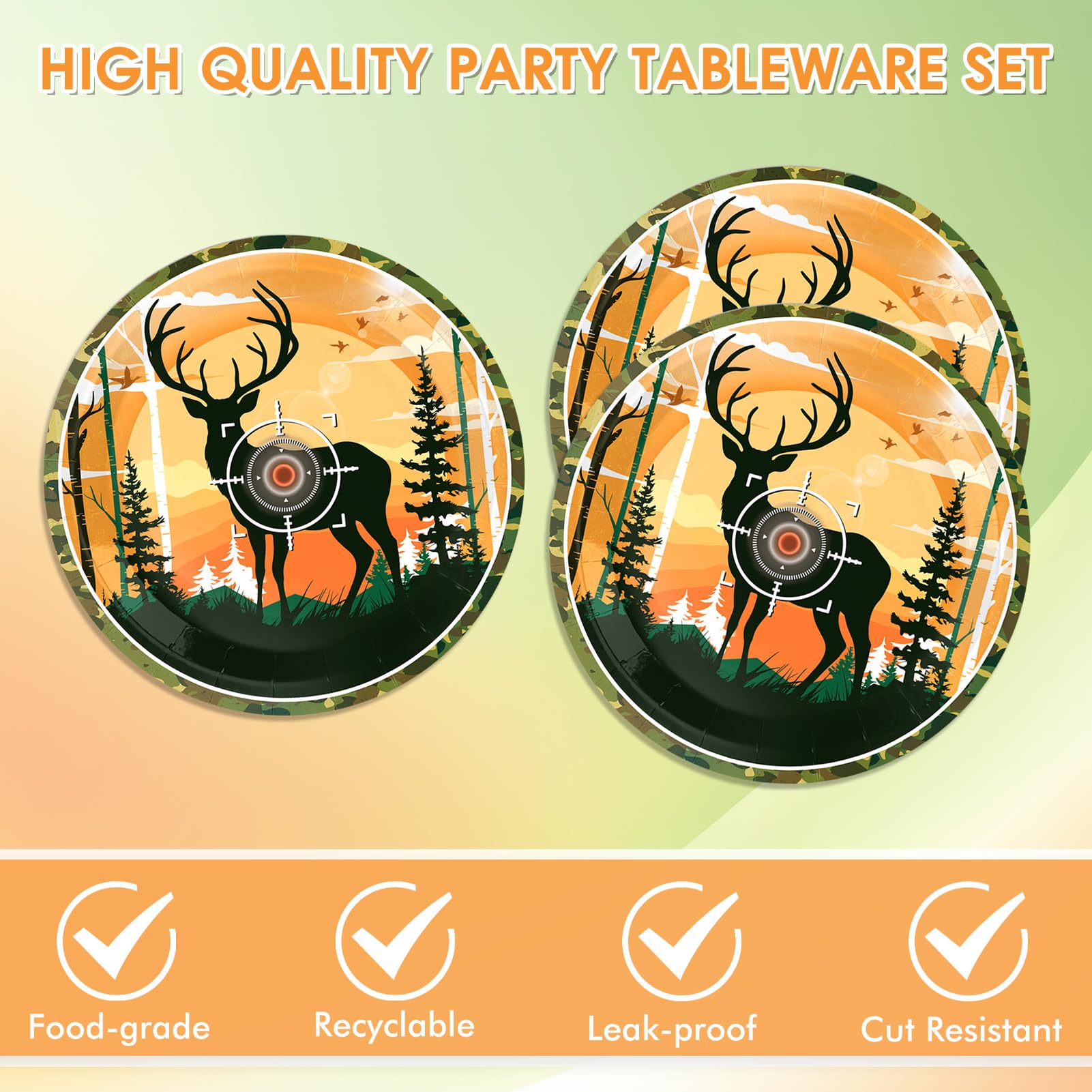 DURYGEN Hunting Birthday Party Decorations Hunting Camo Party Paper Plates Napkins Oh Deer Baby Shower Birthday Party Decorations Supplies Disposable Dinnerware Tableware for Kids