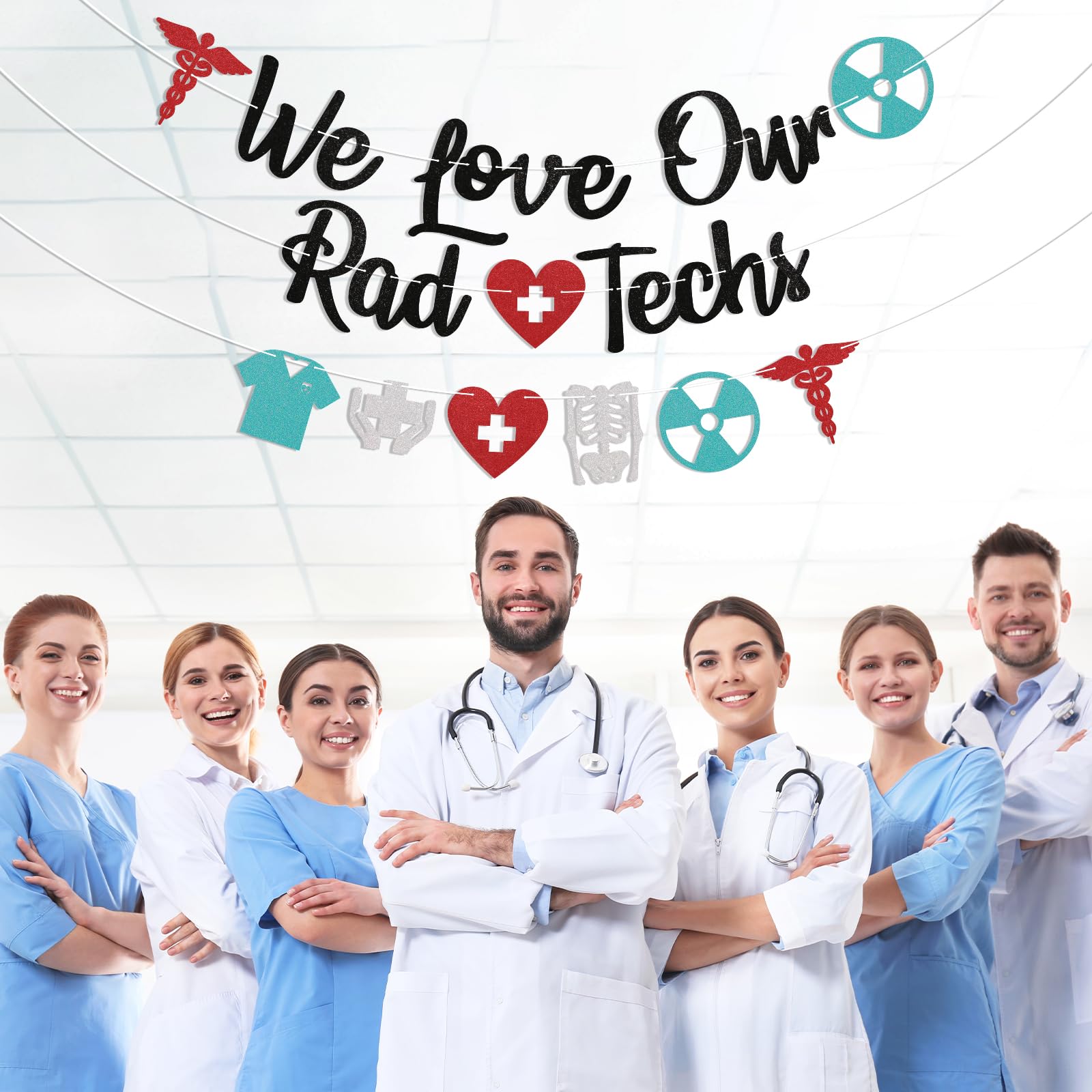 We Love Our Rad Techs Banner - Rad Tech Week Banner, Radiologic Tech Week Banner, Rad Tech Appreciation Week Decorations Black Glitter