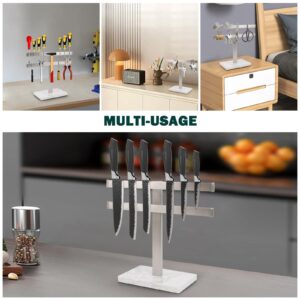 BathAce Magnetic Knife Block Holder Stand with Marble Base for Countertop, Stainless Steel Knife Rack with Strong Enhanced Magnets Strip for Kitchen Utensil and Tool Organizers, Brushed Nickel