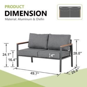 Olaterior Aluminum Outdoor Loveseat, Patio Loveseat, All-Weather 2 Seats Sofa Couch, Modern Metal Chair with Olefin Cushions, Patio Furniture Sofa for Deck, Backyard, Garden, Grey