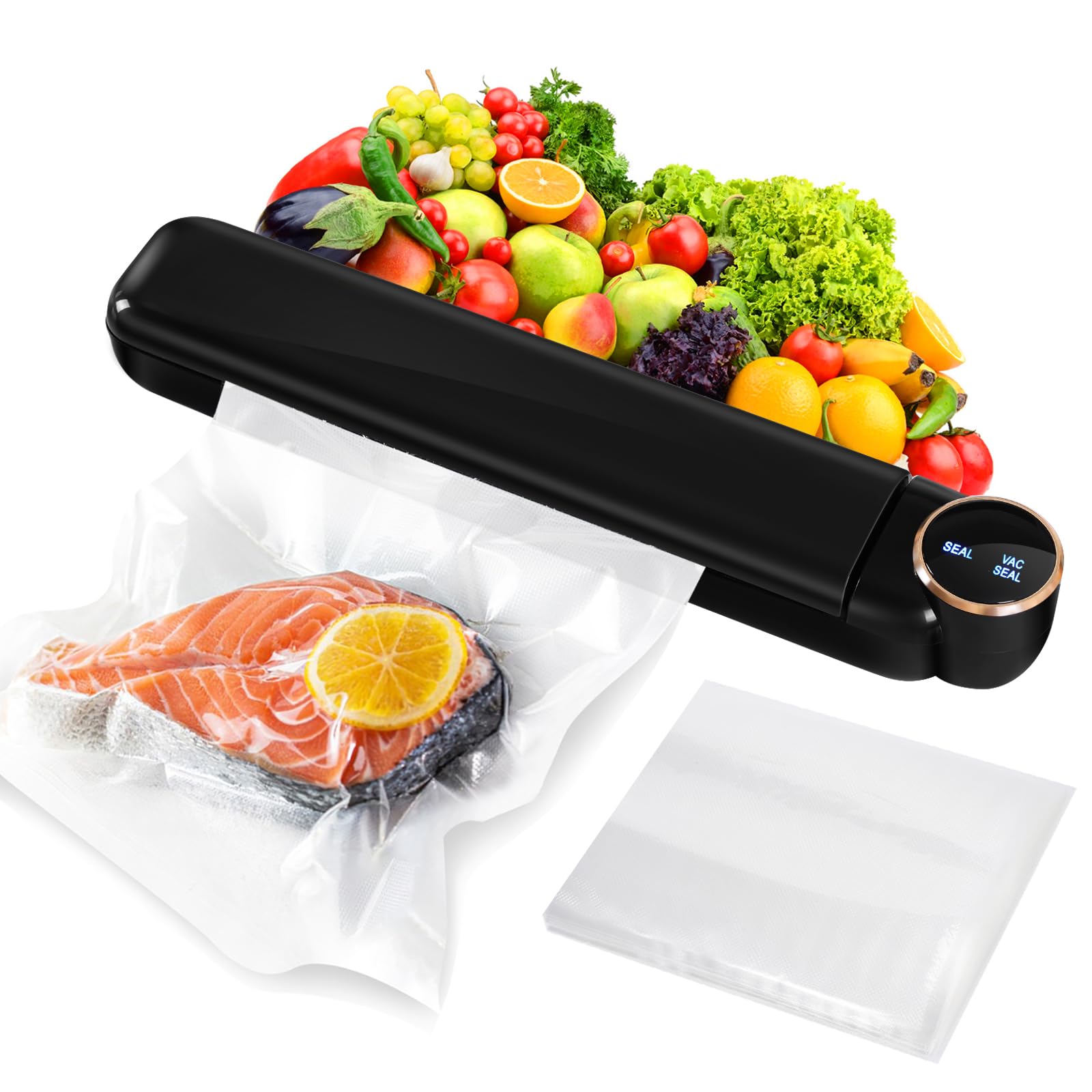 Vacuum Food Sealer Machine,Meat Sealers Packing Freezer Saver,Starter Kit,Dry & Moist Modes,LED Indicator Lights,Kitchen Air Seal Machine with 20PCS Storage Bags,Black