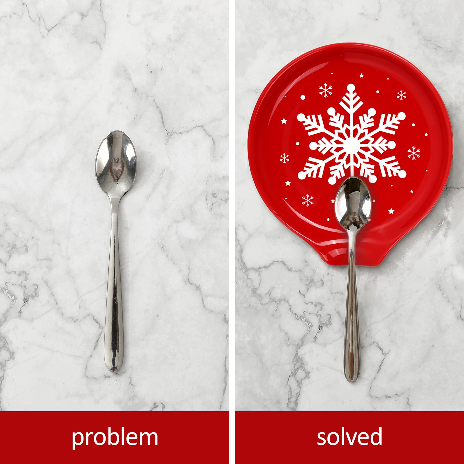 JarThenaAMCS 4.7inch Christmas Ceramic Spoon Rest Red White Snowflake Small Coffee Spoon Holder for Winter Xmas Coffee Stirrers Teaspoon Bar Coffee Station Accessories