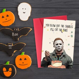 Missonemi Creepy Michael Myers Birthday Card, Funny Horror Movies Killer Bday Greeting Card, Happy Halloween Birthday Gifts Cards, Mike Myers Birthday Decorations, You Blow Out The Candle