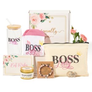 boss lady gifts set for women, boss day gifts,best boss gift for female manager supervisor,tote bag glass cup candle bracelet keychain