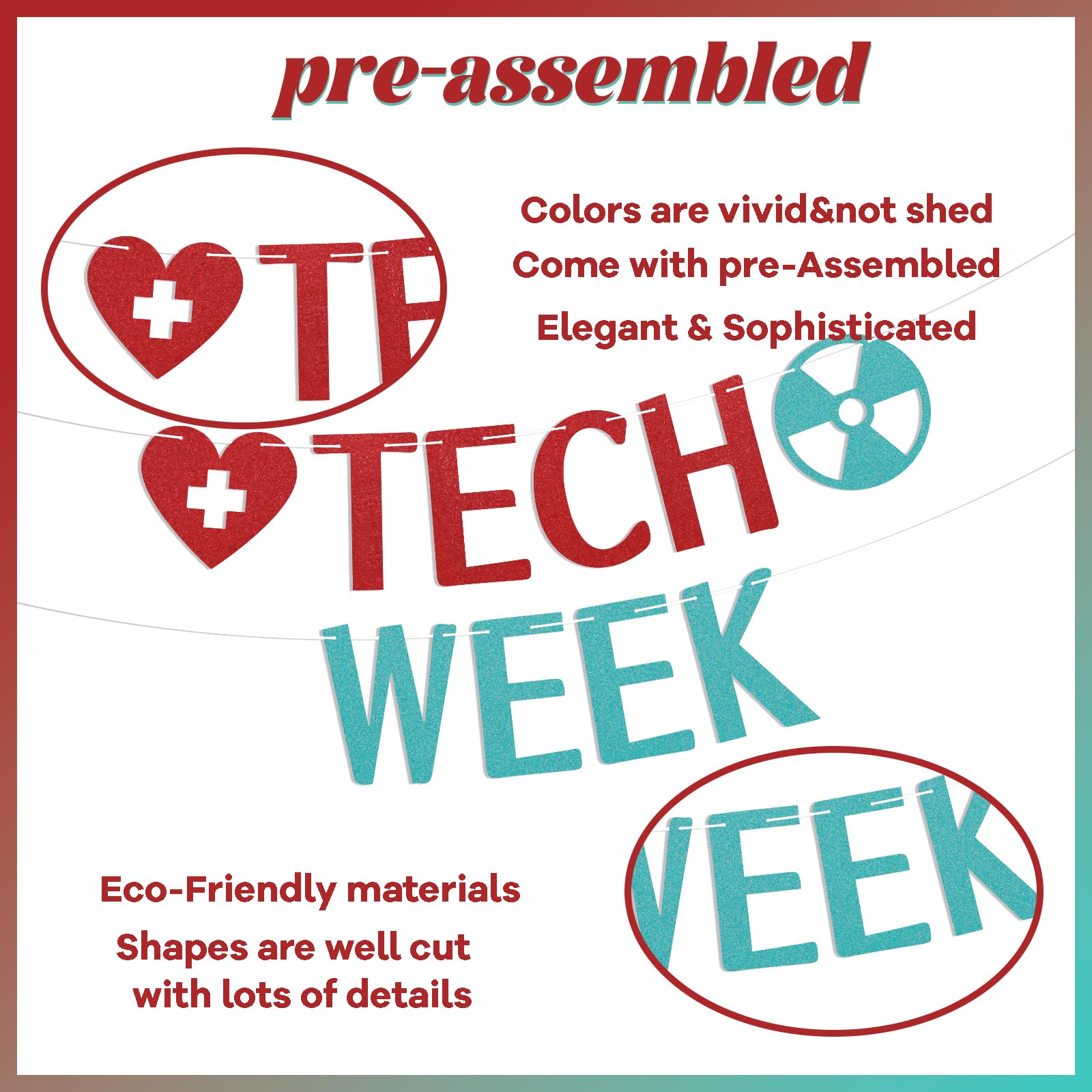 Happy Radiologic Tech Week Banner, Rad Tech Week Decorations, Radiology Tech Week Appreciation Sign Bunting Decor Blue Red Glitter