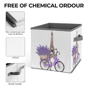 GemGam Collapsible Storage Bins for Shelves Clothes Closet Lavender Eiffel Tower Fabric Storage Containers Box with Double Handles Decorative 11 Inch Spring Bicycle