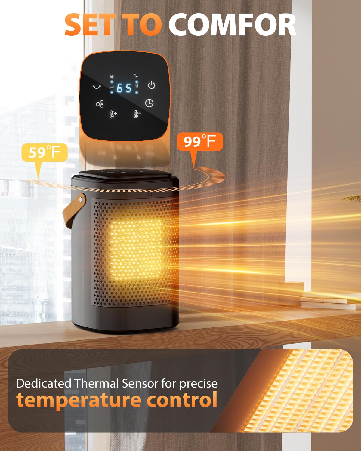 Space Heater Indoor, Portable Electric Heaters for Indoor Use 1500W with Thermostat 12H Timer, Multi-Modes, 80° Oscillation, Overheat Protection PTC Fast Heating for Office Bedroom Home