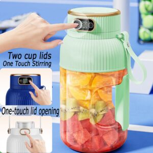 Yulyoie Multifunctional Portable Juicer Cup with Digital Display,Copenrain Portable Smoothie Blender on the Go,Portable Blender USB Rechargeable,for Gym/Travel/Kitchen (Blue-Double cups and lids)