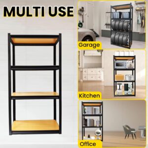 WRSTER-TECH Storage Shelf 4 Tier Adjustable Garage Storage Organizer, Heavy Duty Metal Storage Utility Rack Shelving with Thicken Wooden Board for Kitchen Warehouse Pantry Closet Office