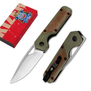 kizer mini militaw pocket knife for edc, 2.82'' d2 blade folding knife, brown & green g10 handle small edc knife with pocket clip, camping hunting knife for men women gift v3634sm2