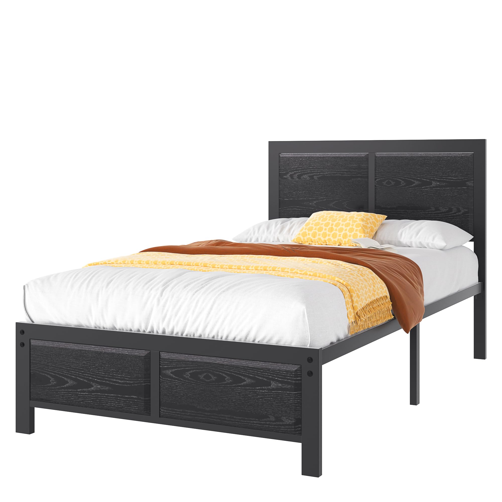 VECELO Twin Bed Frame with Wood Headboard and Footboard, 14 Inch Platform Mattress Foundation, No Box Spring Needed, Heavy Duty Slats Support, Easy Assembly