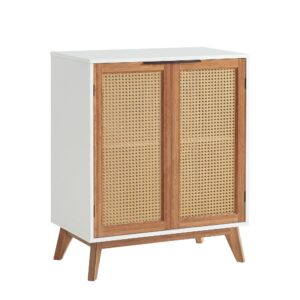 efurden sideboard buffet, kitchen storage cabinet with rattan decorated doors, accent cabinet with solid bamboo feet, waterproof tabletop and large storage space-white