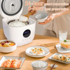 Small Low Carb Rice Cooker 6 Cup, Electric Mini Rice Cooker with Steamer Basket, Smart Rice Cooker Reducing Sugar (White)