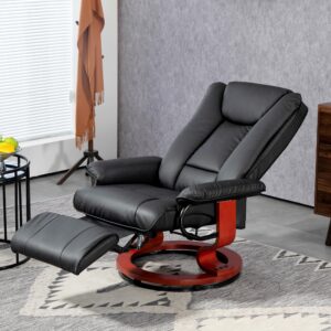 HOMCOM Manual Swivel Recliner Chair, PU Leather Reclining Chair with Footrest for Living Room, Black