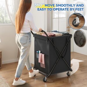 Raybee Laundry Basket with Wheels, 170L Rolling Laundry Basket with Removable Bag & X-Shaped Metal Frame for Clothes Storage, laundry Cart for Laundry Room Organization Laundry Hamper for Dorm (Black)