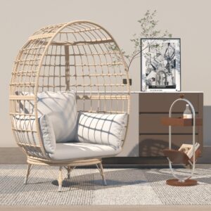 wallowsun oversized wicker egg chair,all-weather indoor outdoor lounge chairs with 4 cushions, 460lb capacity,egg basket chair for patio backyard balcony living room