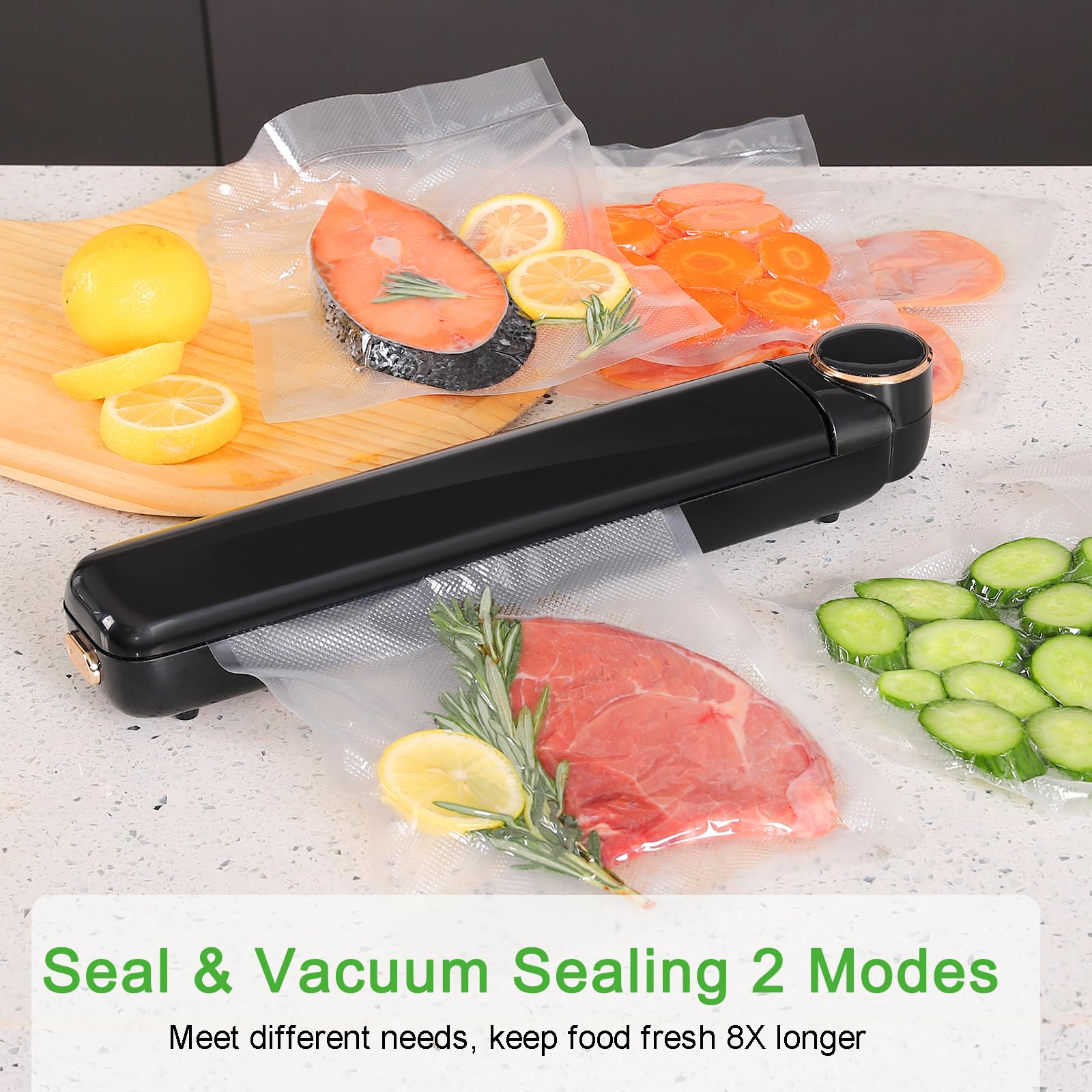 Vacuum Food Sealer Machine,Meat Sealers Packing Freezer Saver,Starter Kit,Dry & Moist Modes,LED Indicator Lights,Kitchen Air Seal Machine with 20PCS Storage Bags,Black