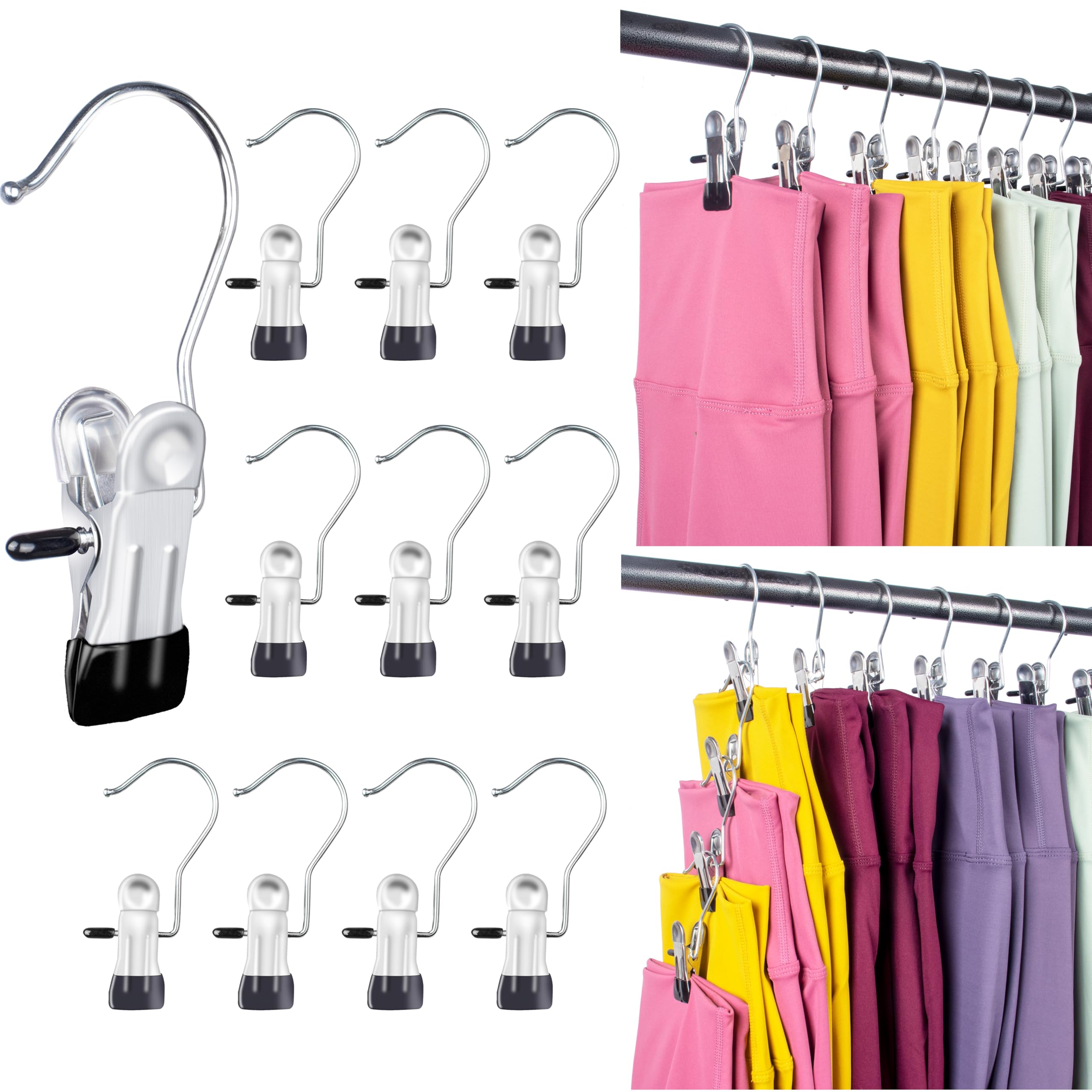 Legging Hangers for Closet Organizer，Shorts Hangers with Clips，Yoga Pants Hanger with Clips Space Saving，Closet Organizers and Storage Hanging，10 Pack Legging Organizer for Closet Hangers Space Saving