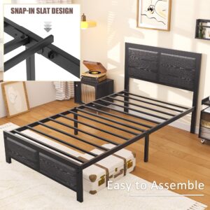 VECELO Twin Bed Frame with Wood Headboard and Footboard, 14 Inch Platform Mattress Foundation, No Box Spring Needed, Heavy Duty Slats Support, Easy Assembly