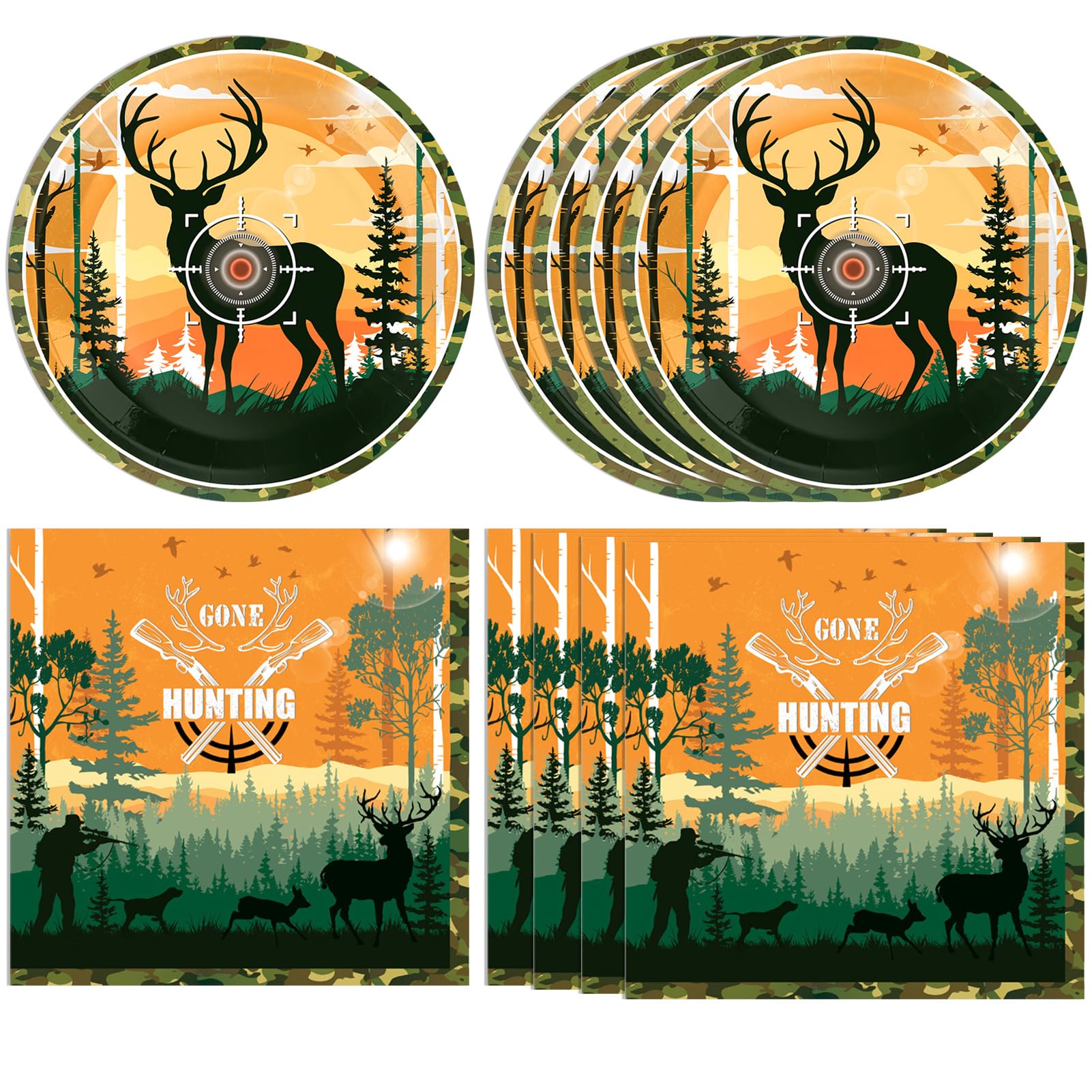 DURYGEN Hunting Birthday Party Decorations Hunting Camo Party Paper Plates Napkins Oh Deer Baby Shower Birthday Party Decorations Supplies Disposable Dinnerware Tableware for Kids