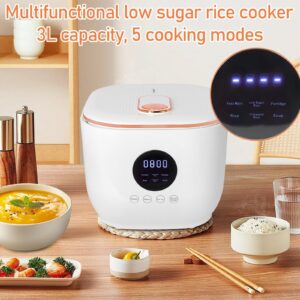 Small Low Carb Rice Cooker 6 Cup, Electric Mini Rice Cooker with Steamer Basket, Smart Rice Cooker Reducing Sugar (White)