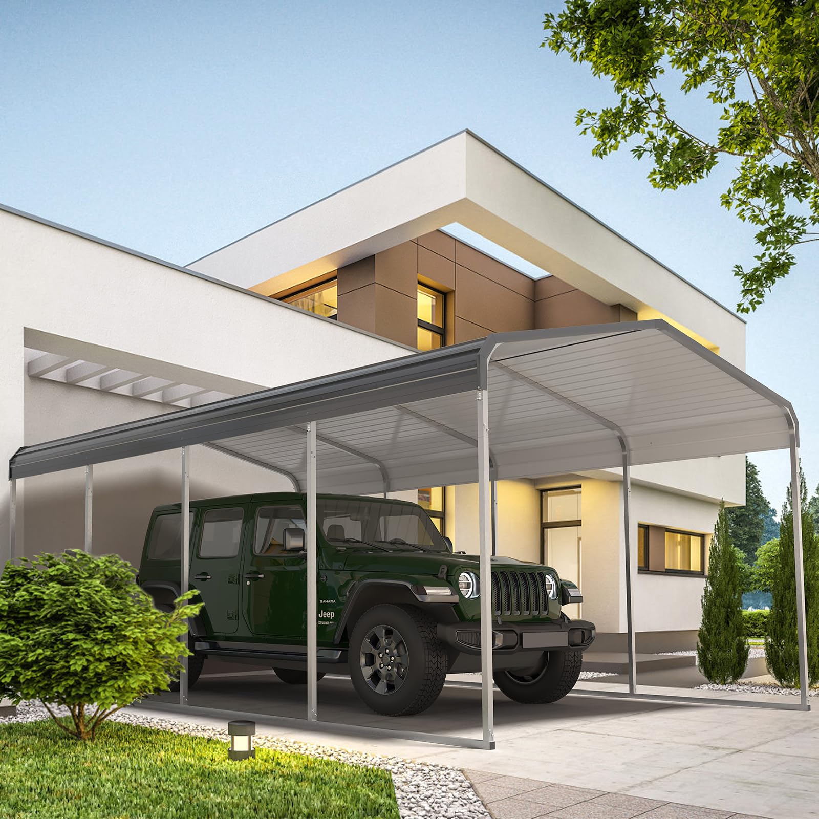 Outdoor Carport, 12x20 Heavy Duty Carport, Car Shelter with Galvanized Metal Roof and Updated Frame, Car Canopy Metal Garage for Car, Pickup, Boats and Tractors