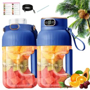 yulyoie multifunctional portable juicer cup with digital display,copenrain portable smoothie blender on the go,portable blender usb rechargeable,for gym/travel/kitchen (blue-double cups and lids)