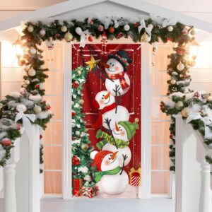 christmas door cover snowman decorations for front door fabric hanging backdrop door banner outdoor indoor (snowman tree)