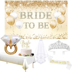 trgowaul bachelorette party decorations for women, gold bride to be banner, bridal shower tiara, bride to be sash&veil, bride to be cake topper bridal shower party decorations set