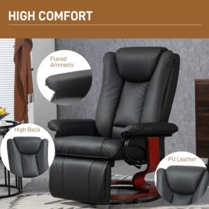 HOMCOM Manual Swivel Recliner Chair, PU Leather Reclining Chair with Footrest for Living Room, Black