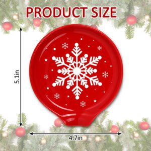 JarThenaAMCS 4.7inch Christmas Ceramic Spoon Rest Red White Snowflake Small Coffee Spoon Holder for Winter Xmas Coffee Stirrers Teaspoon Bar Coffee Station Accessories