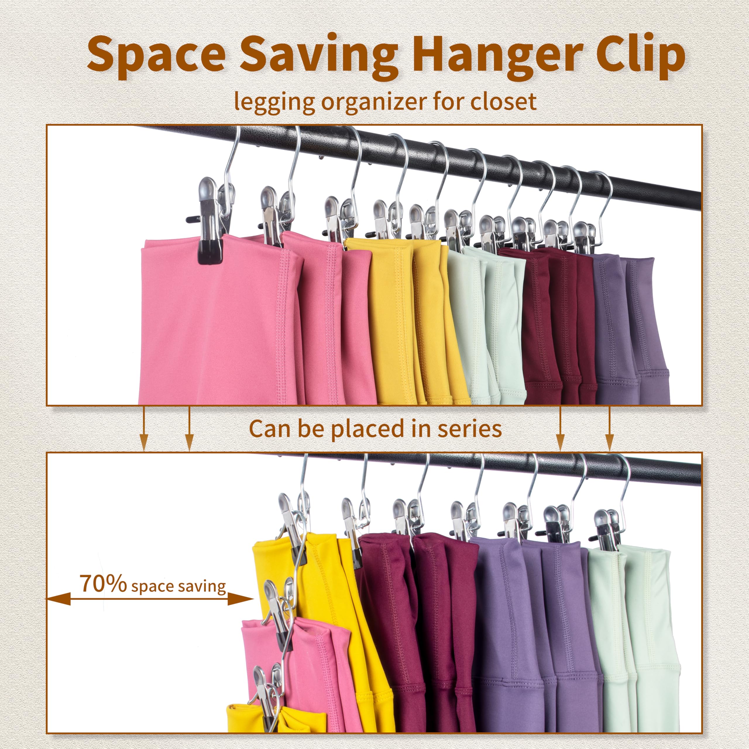 Legging Hangers for Closet Organizer，Shorts Hangers with Clips，Yoga Pants Hanger with Clips Space Saving，Closet Organizers and Storage Hanging，10 Pack Legging Organizer for Closet Hangers Space Saving