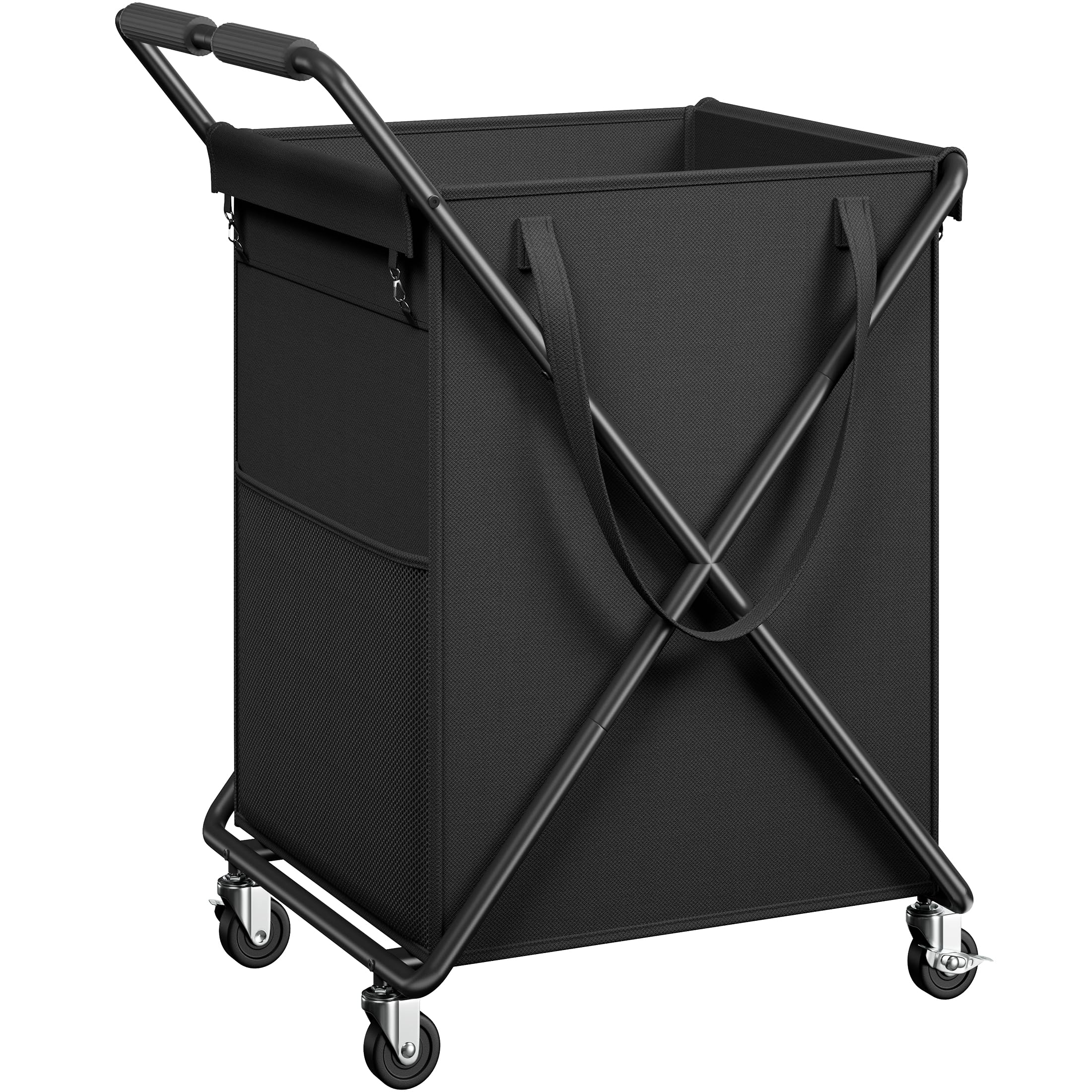 Raybee Laundry Basket with Wheels, 170L Rolling Laundry Basket with Removable Bag & X-Shaped Metal Frame for Clothes Storage, laundry Cart for Laundry Room Organization Laundry Hamper for Dorm (Black)