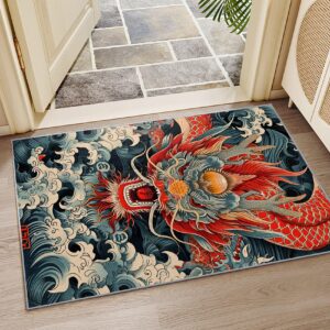 Yoozitrees Japanese Rug 5x7 - Chinese Dragon Rug, 8x10 Rug, Fantasy Animal Great Wave Area Rug, Oriental Asian Carpet, Washable & Non Slip & Soft Large Rugs, Chinese Dragon Home Decor Gifts