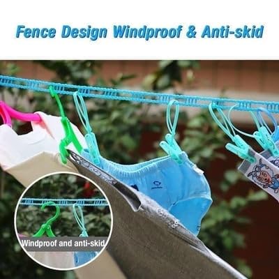 Windproof Non-Slip Clothesline, Windproof Non-Slip Clothes Line Outdoors, Portable Nylon Windproof Non-Slip Washing Line Rope, Retractable Clothesline for Indoor Outdoor Travel Camping (Blue 16 Ft)