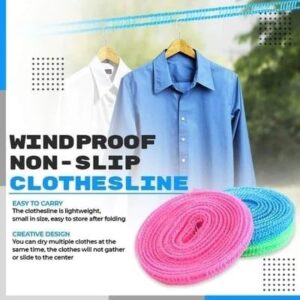 Windproof Non-Slip Clothesline, Windproof Non-Slip Clothes Line Outdoors, Portable Nylon Windproof Non-Slip Washing Line Rope, Retractable Clothesline for Indoor Outdoor Travel Camping (Blue 16 Ft)