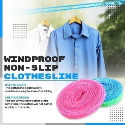 Windproof Non-Slip Clothesline, Windproof Non-Slip Clothes Line Outdoors, Portable Nylon Windproof Non-Slip Washing Line Rope, Retractable Clothesline for Indoor Outdoor Travel Camping (Blue 16 Ft)