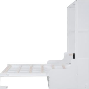 MERITLINE Queen Murphy Bed with Sofa,Wood Murphy Bed Cabinet with Couch,Folding Murphy Wall Bed Queen Size (White)