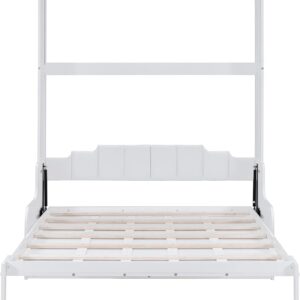 MERITLINE Queen Murphy Bed with Sofa,Wood Murphy Bed Cabinet with Couch,Folding Murphy Wall Bed Queen Size (White)